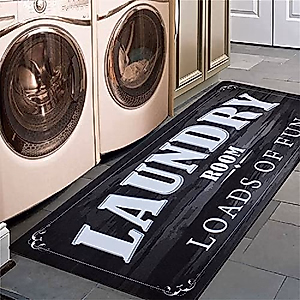 Black Laundry Room Runner Rug 20x59 Load of Fun Rug Floor Mat for Washroom Mudroom Rubber Runner Farmhouse Large Laundry Rug Mat Washer and Dryer Carpet Black Laundry Room Decor and Accessories