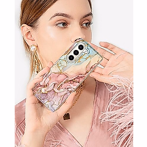 Btscase for Samsung Galaxy Z Fold 5 Case,Built in Front Screen Protector,Gold Glitter Marble Pattern Hard PC Slim Shockproof Full Body Drop Protective Case for Galaxy Z Fold 5 5G (2023), Rose Gold