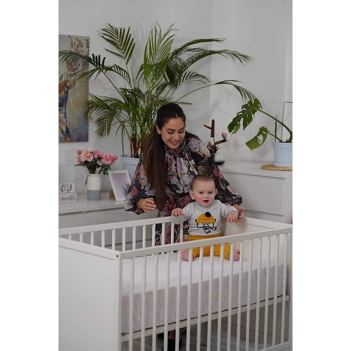 BaeBae Goods Premium Crib Sheets for Baby Girls, 4 Pack, Soft and Breathable Jersey Knit Fitted Sheet Set, Pink and White, Cute Girls Nursery Mattress Bedding, Universal Fit