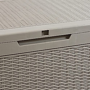 Sunnydaze 100-Gallon Faux Rattan Outdoor Deck Storage Box - Lockable Lid and Side Handles - Driftwood