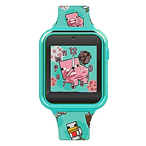 Accutime Minecraft Kids Green & Pink Educational Learning Touchscreen Smart Watch Toy for Girls, Boys, Toddlers - Selfie Cam, Learning Games, Alarm, Calculator, Pedometer & More (Model: MIN4161AZ)