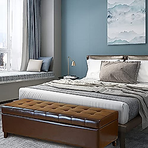 DECO DE VILLE Storage Ottoman, 51 Inch Storage Bench, PU Leather Ottoman Bench for Living Room, Bedroom and Entryway,Brown