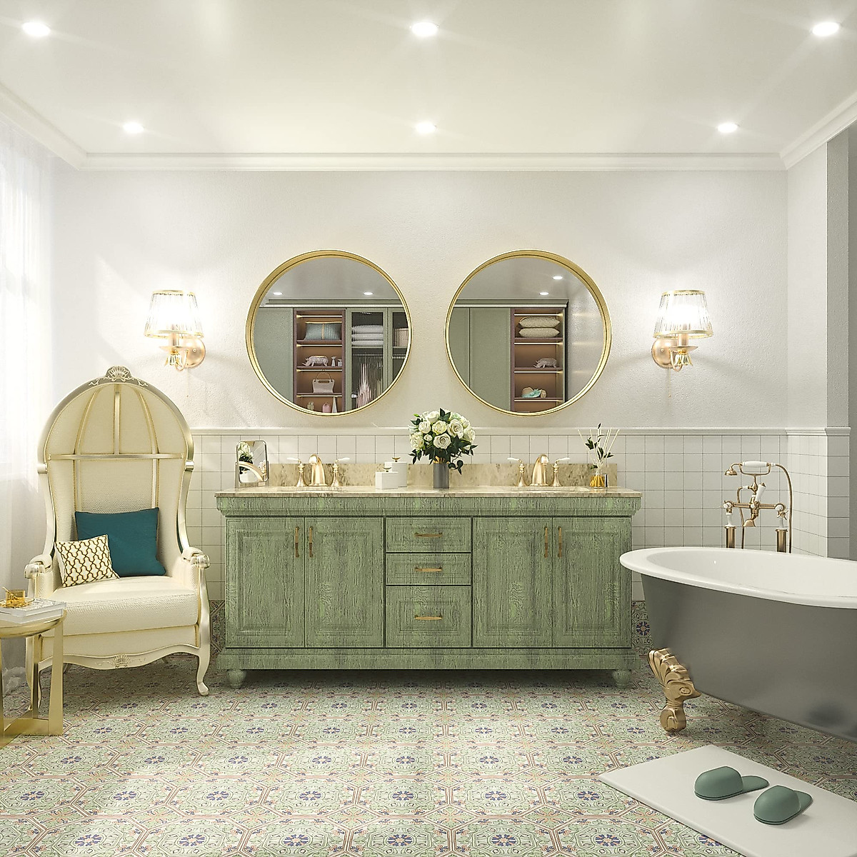 TETOTE Round Gold Bathroom Mirror, 30 Inch Circle Mirrors for Vanity, Champagne Gold Modern Brushed Metal Framed Wall Mounted Farmhouse Decorative Entryway Mirror Shatterproof