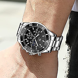OLEVS Watch Men Silver Stainless Steel Watches for Men Luxury Chronograph Male Watch Black Dial Men's Wristwatch reloj para Hombre