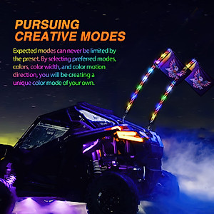 Nilight 2PCS 3FT RGB LED Whip Light, Remote App Control w/DIY Chasing Patterns Stop Turn Reverse Lighting Modes Safety Lighted Antenna for ATV UTV Polaris RZR Can-am Dune Buggy Jeep