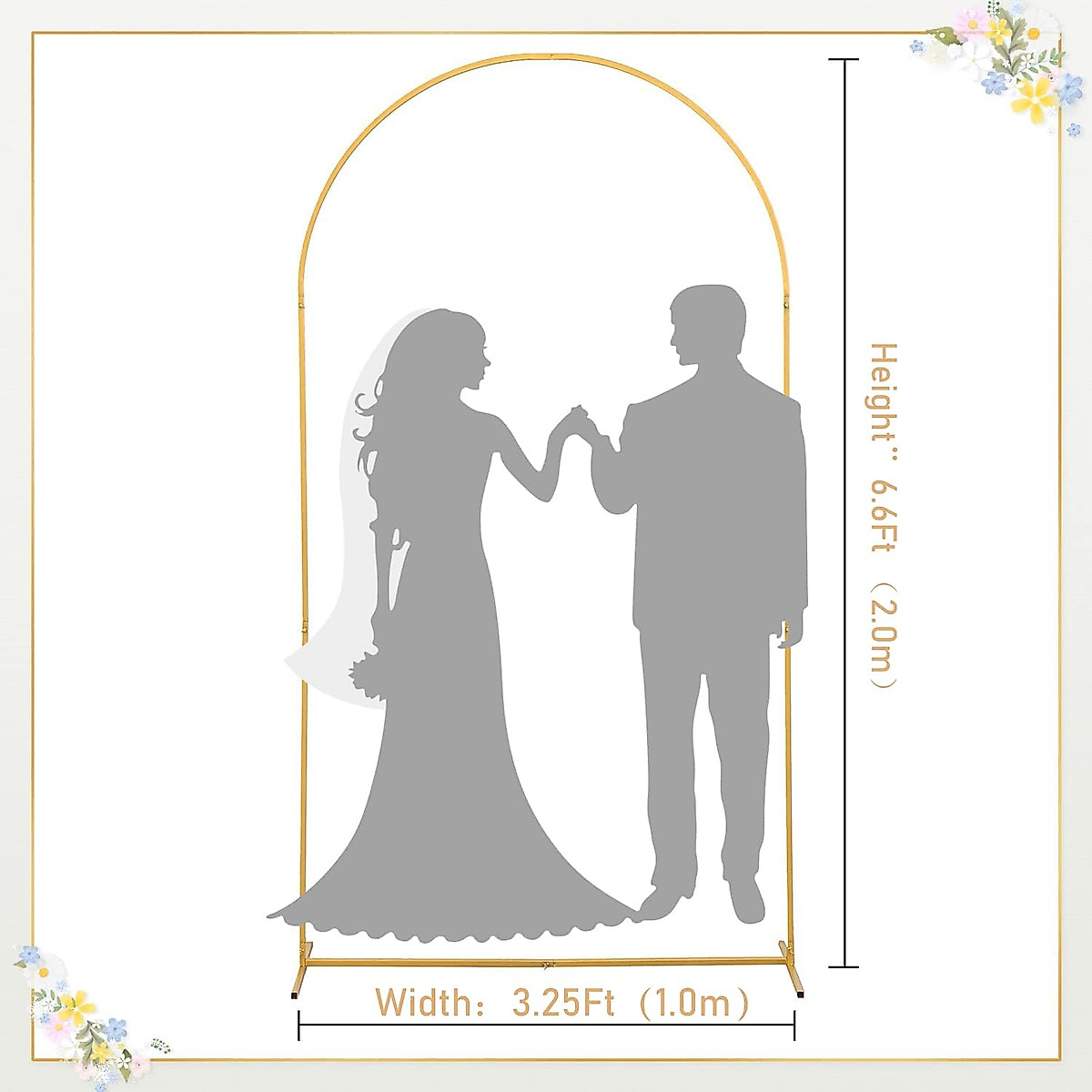 6.6Ft Metal Arch Backdrop Stand, Gold Wedding Balloon Arched Backdrop Stand for Wedding Ceremony Birthday,Party,Friends Gathering,Christmas,Garden Decoration