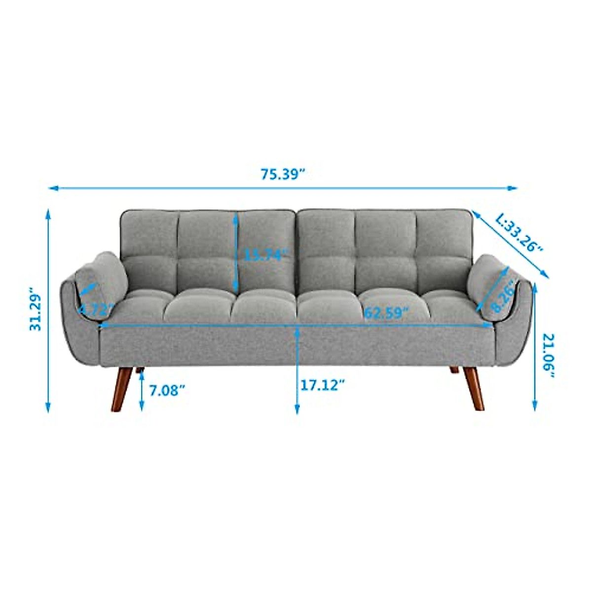 Verfur Futon Sofa Bed Sofabed, Light Gray