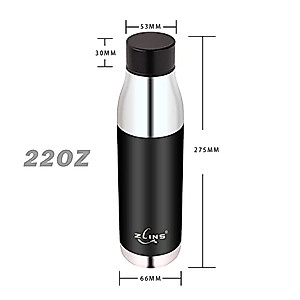 ZLINS Stainless Steel Vacuum Insulated 22oz Water Bottle Leak-Proof - Reusable Double Walled Metal Thermos - Sports Flask Great for Travel, Hiking, Camping (Black)