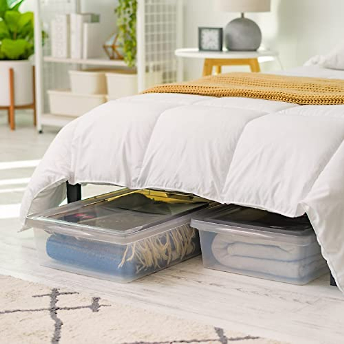 28 Quart Clear Under Bed Plastic Storage Box, Gray, Set of 6