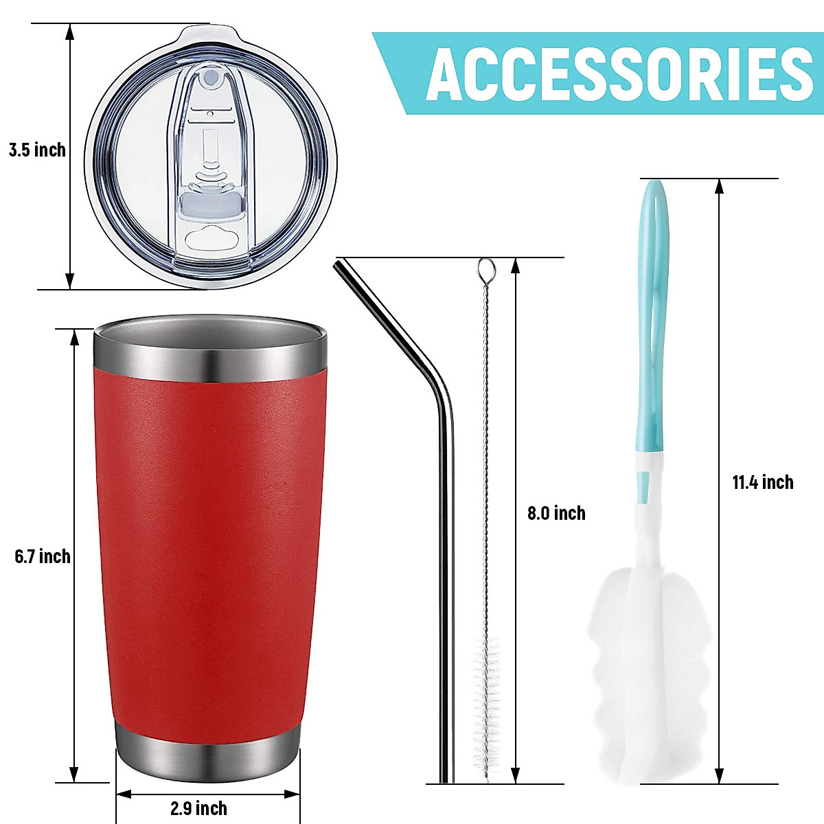 COMOOO 20oz Double Wall Vacuum Insulated Travel Mug, Stainless Steel Tumbler with Lid and Straw Durable Powder Coated Insulated Coffee Cup for Cold & Hot Drinks (Red, 6 PACK)