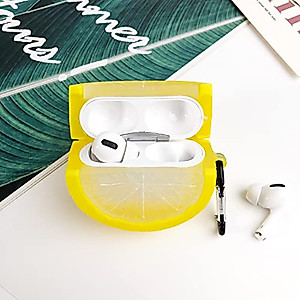 QIXIU for AirPods Pro Case Cover with Keychain,Full Protective Accessories for Women Girl with Apple 2022 Latest AirPods Pro Case,Lemon Design Wireless Charging Headset Accessories