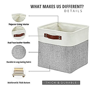 DECOMOMO Cube Storage Organizer Bins 11 inch Cube Storage Bin 4 Pack Cubby Storage Bins Storage Baskets for Organizing Shelf Closet Nursery Toys Cloth Bathroom (Grey&White)