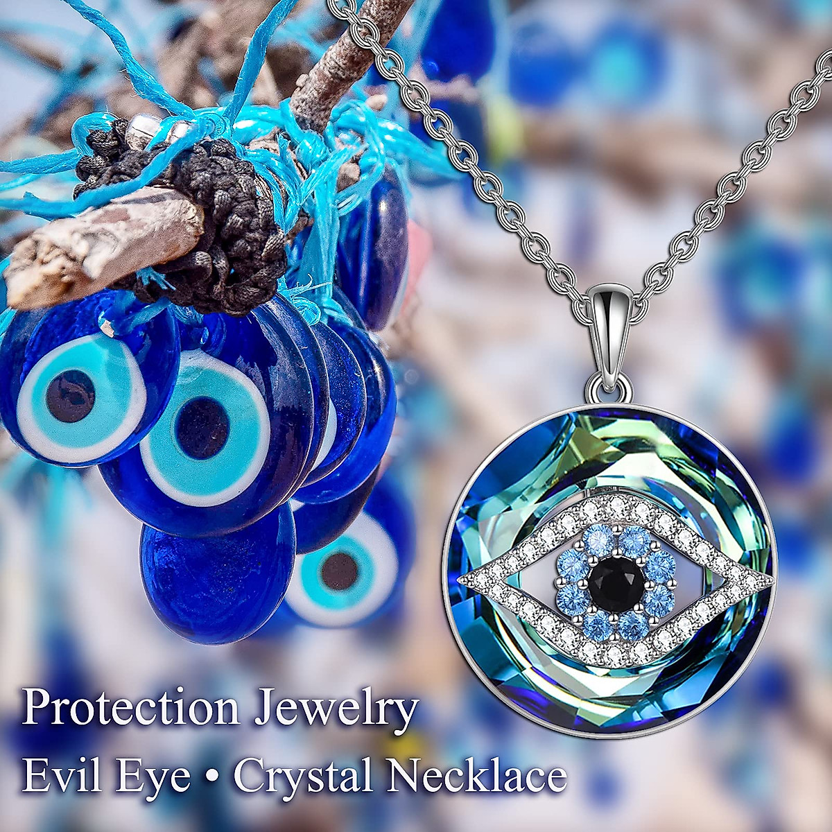 WINNICACA Evil Eye Necklace for Women Valentines Day Gifts for Her Sterling Silver Protection Pendant Necklace with Blue Crystal Nazar Jewelry Birthday Mothers Day gifts for sisters her mother