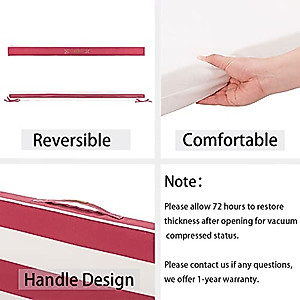 FUNHOME Water-Resistant Long Outdoor Patio Cushion with Ties, Patio Furniture Cushion Couch Seating，Indoor/Outdoor Square Corner Seat Cushion，48x18 Inch-Red Stripe