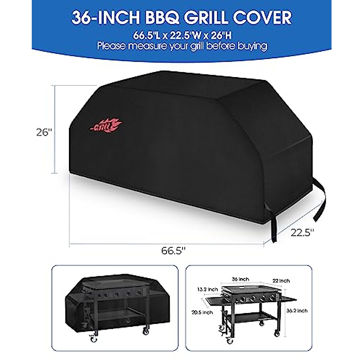 Griddle Cover for Blackstone Griddle, Epicmelody 36-inch 600D Heavy Duty Grill Cover for Outdoor Grill, Flat Top Grill Cover with Straps, Waterproof Grill Cover for Camp Chef and More 4-Burner Griddle