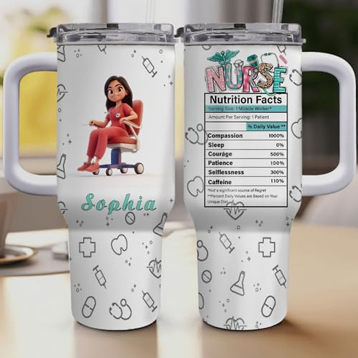 Personalized Nurse Tumbler 40oz -nurse medical furniture tester-Custom Name Insulated Travel Mug with Handle & Straw, Gift for Nurses, Medical Workers, Appreciation, Mother's Day wHoTs6