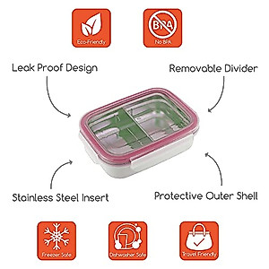 Innobaby Keepin' Fresh Stainless Steel Divided Bento Snack Box with Lid for Kids and Toddlers BPA Free, 5.9" x 4.7" x 1.8" inches.,11 oz. Pink