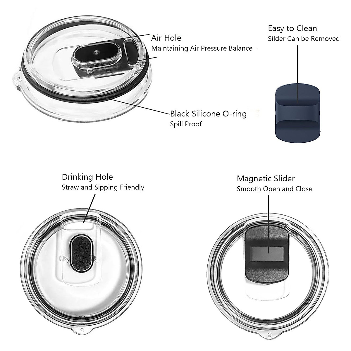 ANBOO 3 Pack 20 oz Magnetic Tumbler Lid with 3 Magnetic Slider Replacement Compatible for YETI 20 oz Rambler, Ozark Trail, Old Style Rtic, Slider Switch Spill Proof Tumbler Cover