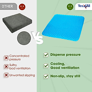 Yes4All Cooling Gel Seat Cushion for Long Sitting, 2 Silk Non-Slip Magnet Covers, Large Thick Breathable Wheelchair/Car/Office Chair Cushions, Pressure Pain Relief for Tailbone, Back, Hip.