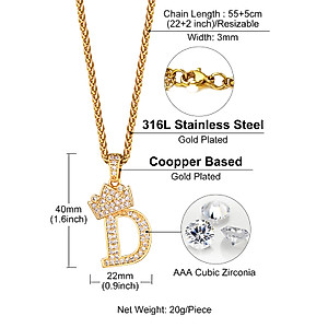 Richsteel Initial D Necklace For Men Women 18K Gold Plated Pendant with 22 Inch Chain Fashion Letter Name Jewelry
