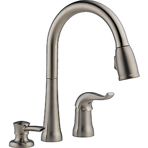 Delta Faucet Kate Pull Down Kitchen Faucet Brushed Nickel with Pull Down Sprayer, Kitchen Sink Faucet, Faucet for Kitchen Sink, Soap Dispenser, Stainless 16970-SSSD-DST