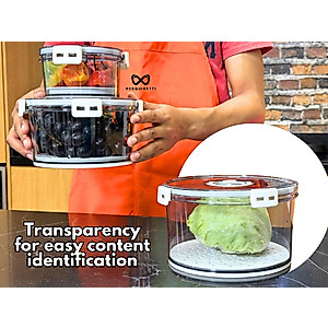 NEBQUINETTI Lettuce Keeper for Refrigerator with Lids 3-Piece Set Date Chronograph Airtight BPA-Free Removable Drain Tray and Air Vents