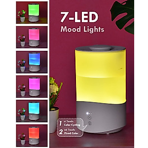 Fresnwel Cool Mist Humidifier, 4L Top Fill 7-Color Night Lights Bedroom Office, 2-in-1 Essential Oil Diffuser Baby Kids Nursery, Humidifier Adjustable Mist Mode, Auto Shut Off, White (NARF_42939)