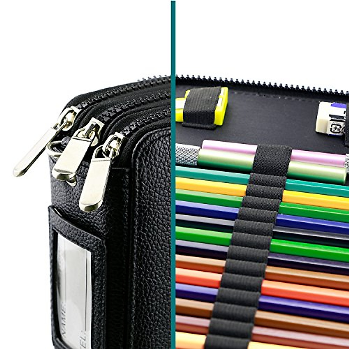 YOUSHARES 120 Slots Colored Pencil Case – Deluxe PU Leather Pencil Holder with Compartments for Watercolor Pencils (Black)