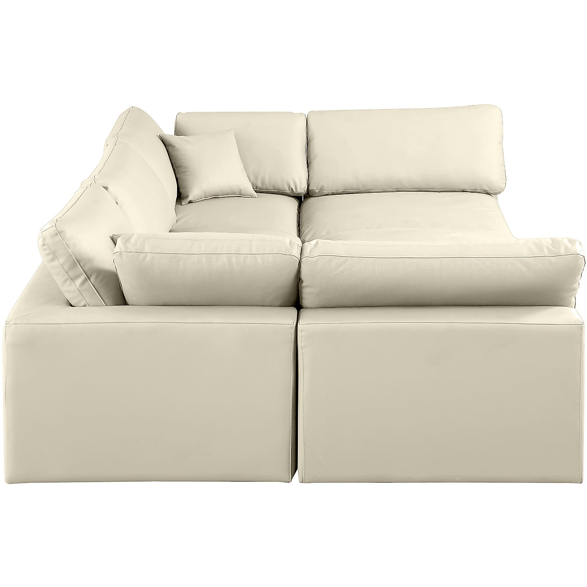 Meridian Furniture 188Cream-Sec6C Comfy Collection Modern | Contemporary Upholstered Modular Sectional, Soft Cream Vegan Leather, Fiber-Filled, 119" W x 79" D x 34.5" H, Cream