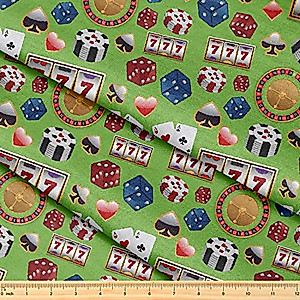 KoolSwitch Fabric by The Yard [ 58 inches x 1 Yard ] Decorative Fabric for Sewing Quilting Apparel Crafts Home Decor Accents (Casino Color Design Elements Gambling Pattern), Length = 1 Yard