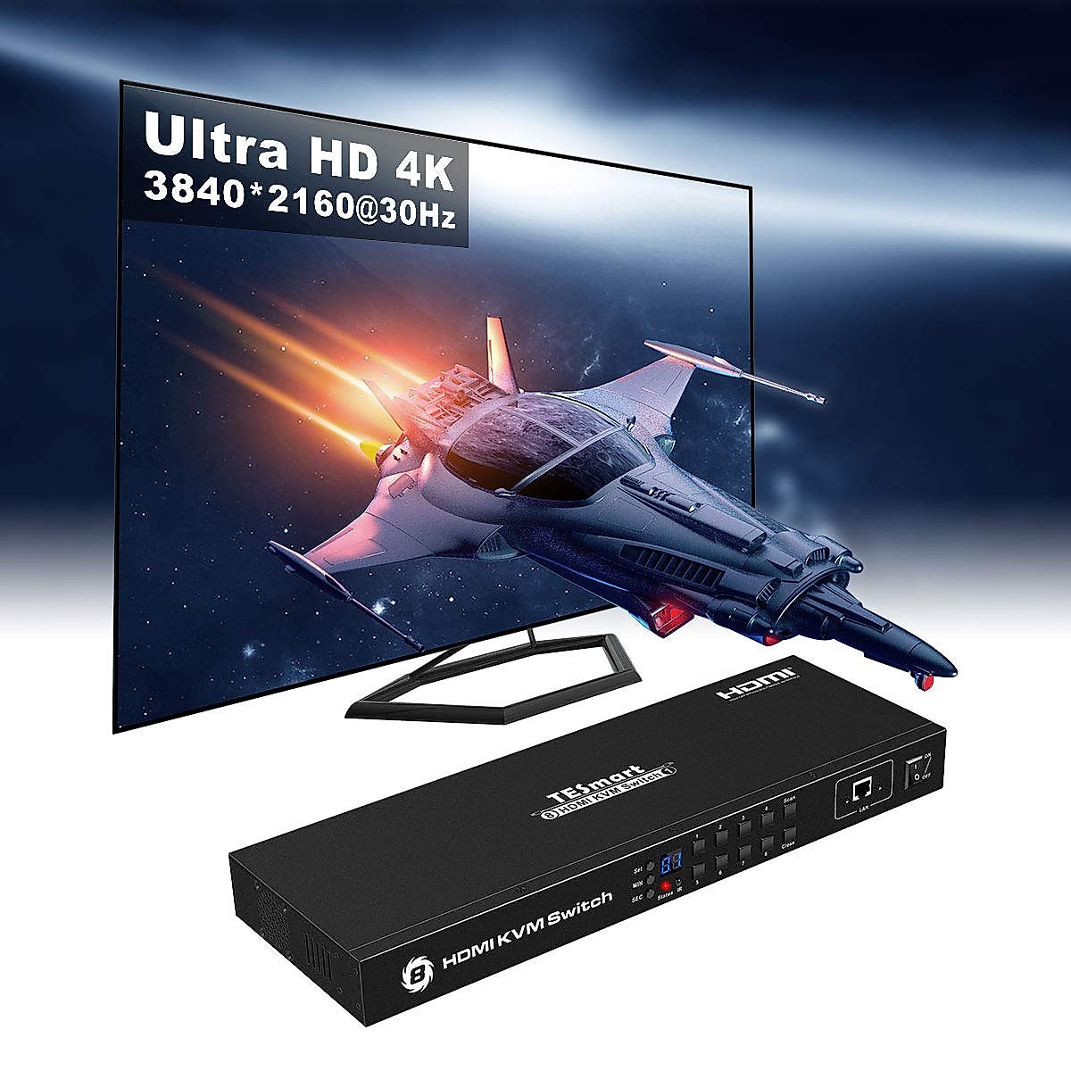 TESmart 8 Port HDMI KVM Switch 4K @ 30Hz with Standard USB 2.0, IR Remote Control | RS232 | LAN Port | Auto-Scan, etc with Rack Mount 4 Pcs 5ft/1.5m KVM Cable