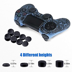 Silicone Controller Covers Compatible with PS4 Controller - 2 Pack of Anti-Slip Protector Controller Skin Case- with 4 Pairs Thumb Grips - Red & Blue
