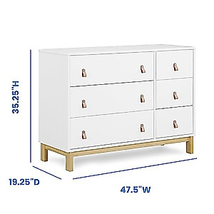 GAP babyGap Legacy 6 Drawer Dresser with Leather Pulls and Interlocking Drawers - Greenguard Gold Certified, Bianca White/Natural