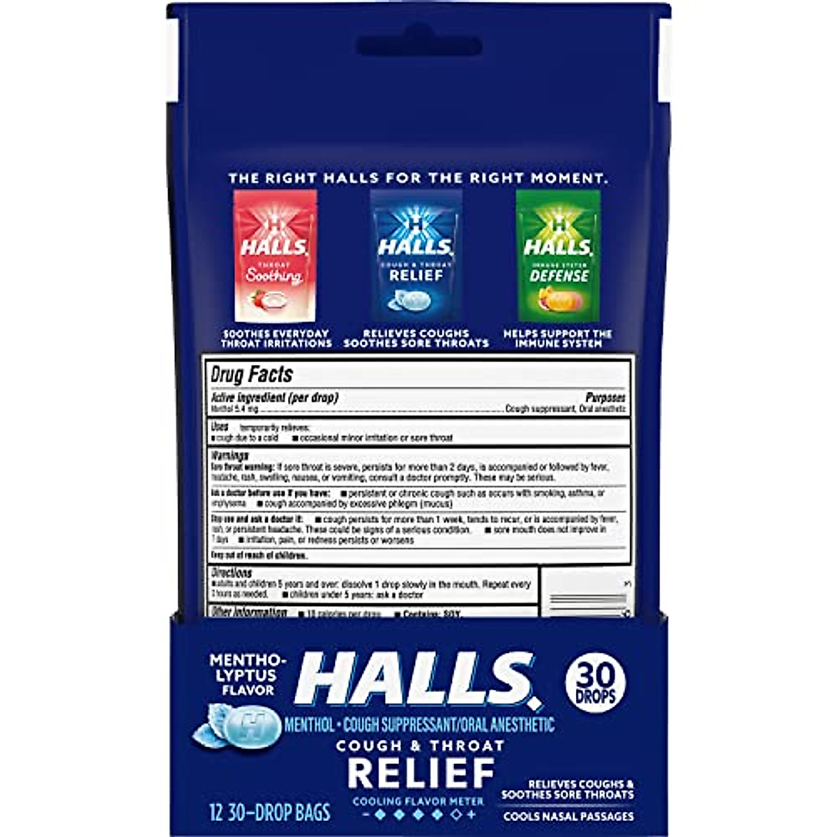 HALLS Relief Mentho-Lyptus Cough Drops, 12 Packs of 30 Drops (360 Total Drops)
