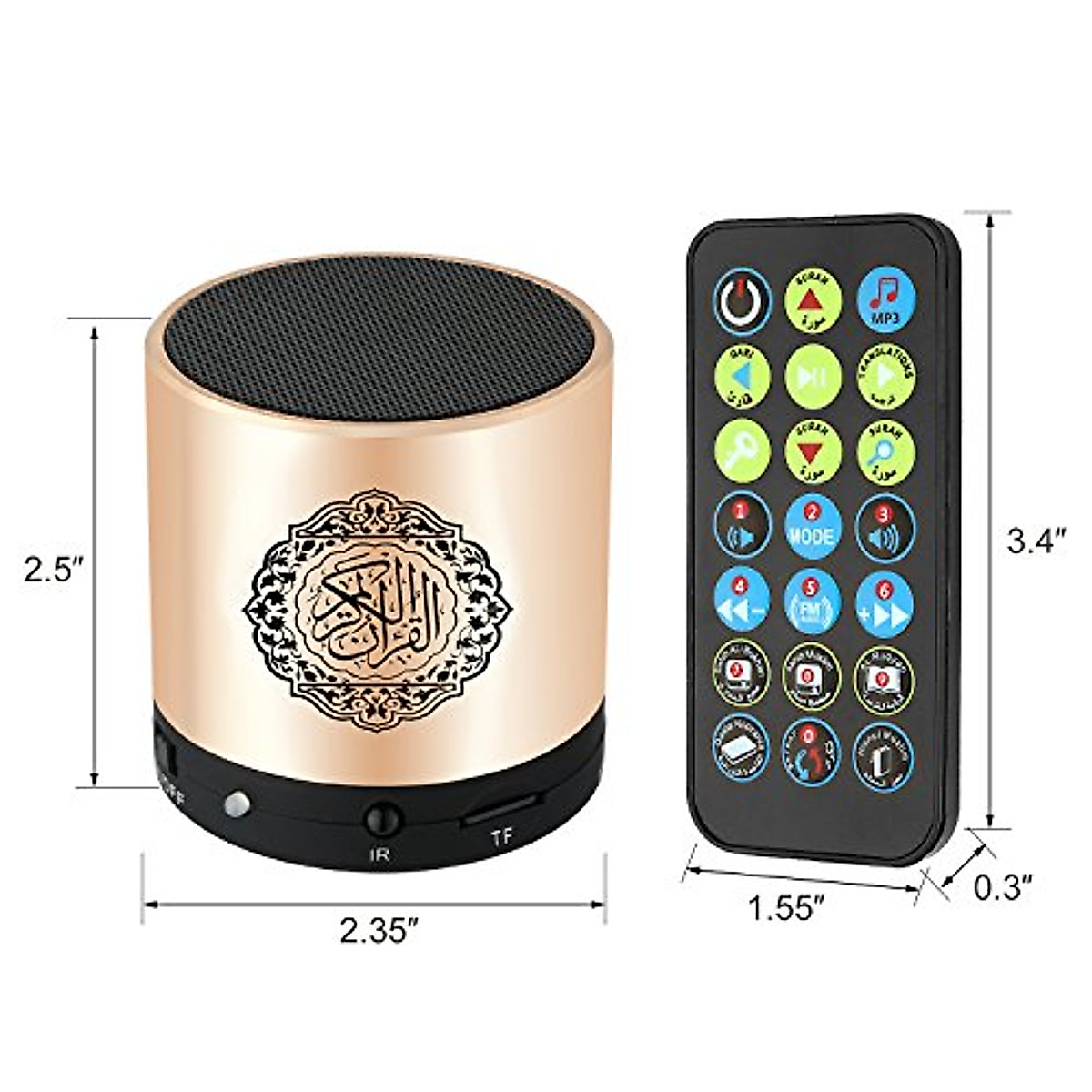 Ramadan Portable Digital Quran Speaker, Anlising Quran Speaker MP3 Player with Remote Control, Quran Translator, USB Rechargeable, 8GB FM Radio, Over 18 Reciters and 15 Translations Available(Gold)