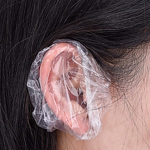 Outus 100 Pack Clear Disposable Ear Protectors Waterproof Ear Covers for Hair Dye, Shower, Bathing