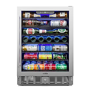 KoolMore 23.4” Inches Small Built-In Glass Door Refrigerator and Beverage Cooler for Soda Cans, 6 Wire Shelves, Adjustable Temperature Range [5.1 Cu. Ft.], 24" Inch (KM-BIR5C-GD)
