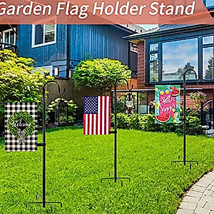Garden Flag Holder Stand and Shepherds Hooks, 48 Inch Height with 1/2 Inch Thick Metal Garden Flag Pole-Outdoor Lawn Yard Flag Holder Stake for Small Flag 12x18, Solar Lights-Mini Flag Holder (1)