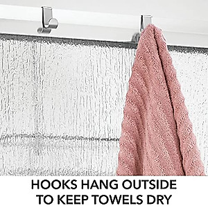 mDesign Metal Over Shower Door Caddy, Hanging Bathroom Storage Organizer Center with Built-In Hooks and Baskets on 3 Levels for Shampoo, Body Wash, Loofahs - Chrome