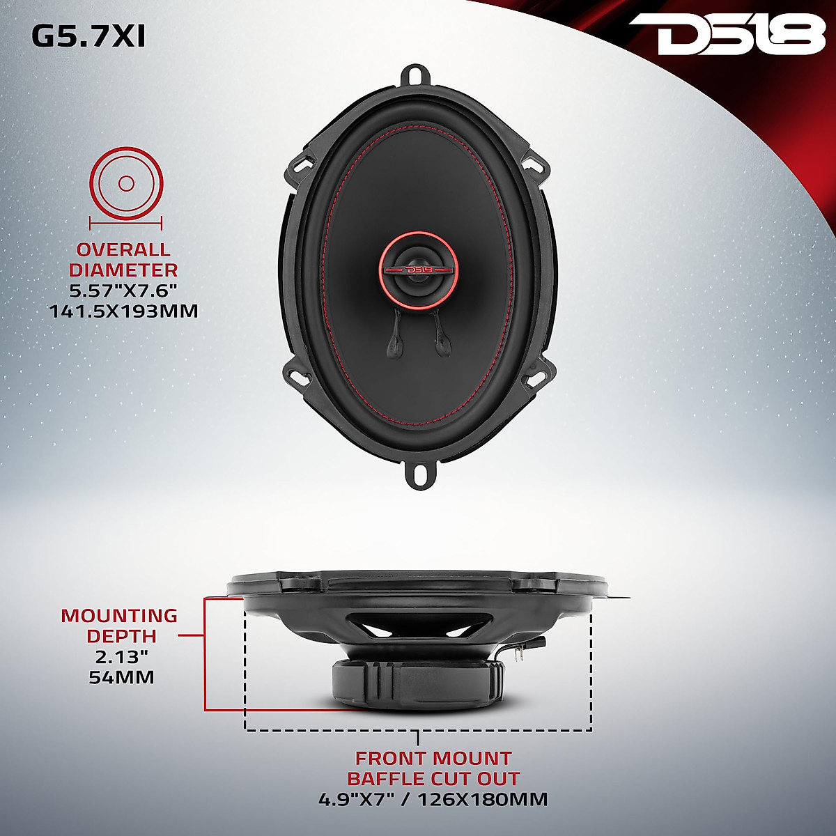 DS18 G5.7Xi GEN-X 5x7 2-Way Coaxial Speakers 150 Watts Max Power 4-Ohm - Full Range Speaker with Dome Tweeter Great for Car Stereo Sound System - 2 Speakers