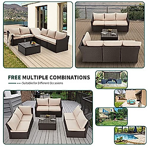 HOMREST 7 Piece Patio Furniture Sets, Outdoor Sectional Set with Adjustable Bracket, PE Rattan Patio Conversation Set, Sofa Set with Storage Coffee Table, for Garden, Lawn, Balcony
