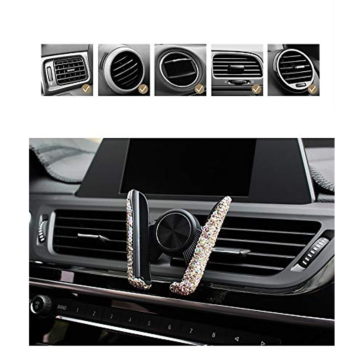 Bestbling Luxury Fashionable Convenient Bling Rhinestone Crystal Car Dash Air Vent Slip-On Adjustable Phone Holder for Easy View GPS Screen (Silver M Holder)