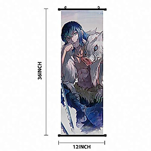 Poster Anime Scroll Hashibira Inosuke Hanger Cartoon Comic Scrolls Fabric Hanging Wall Art Picture Decor 36" L x 12" W
