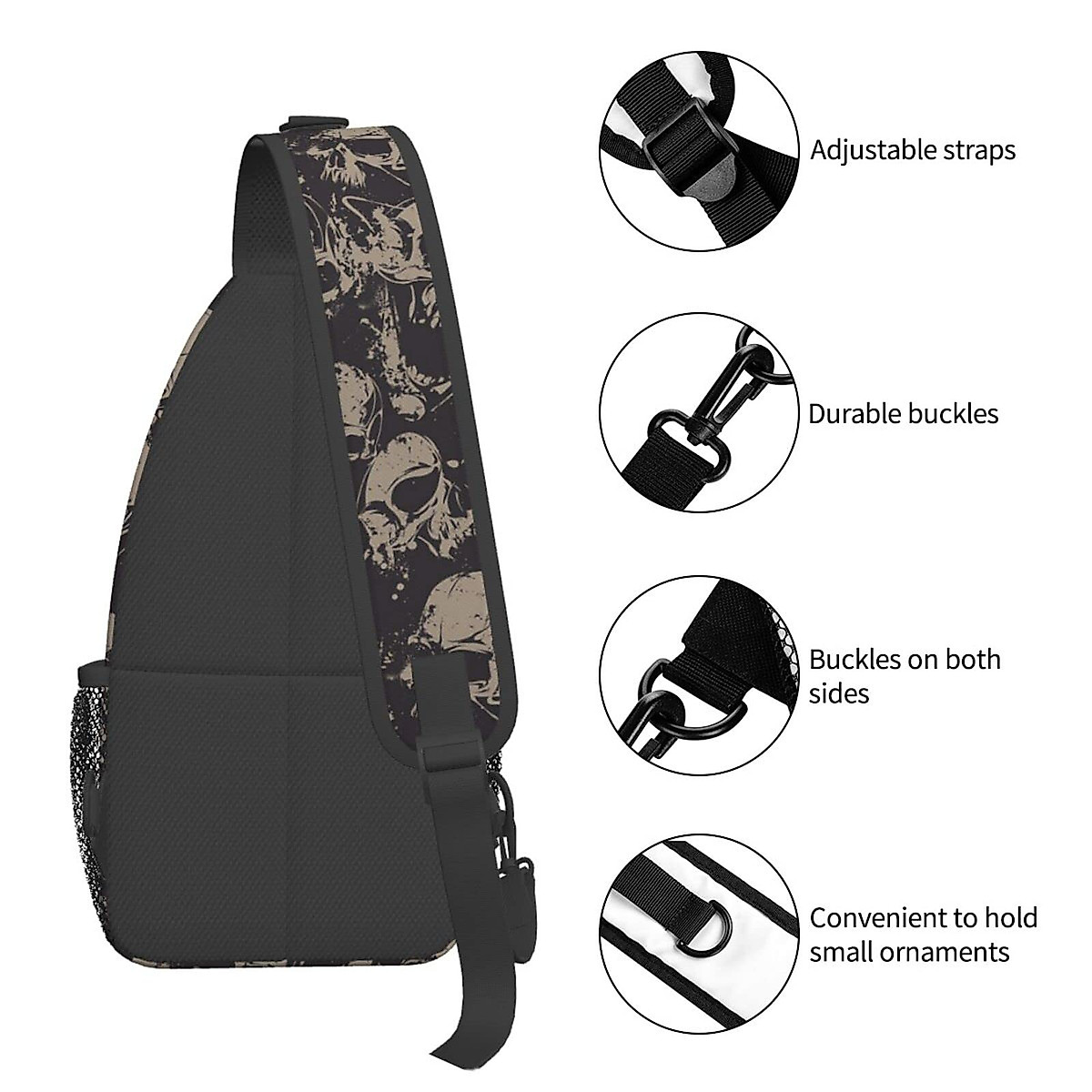 Cool Skull Sling Bag Crossbody Backpack Shoulder Bag Casual Daypacks For Men Women Cycling Hiking Travel