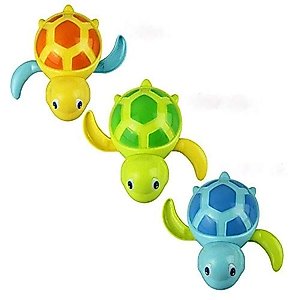 PEGAFOX Set of 3 Baby Bathtub Wind up Turtle Toys Fun Multi Colors Swimming Bath tub, Beach, Pool Playset for Boys and Girls
