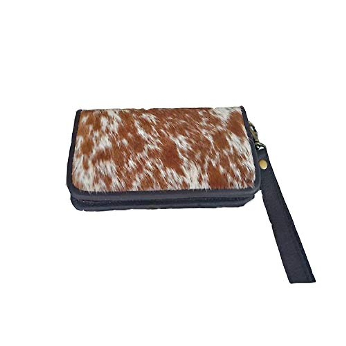 Womens Zipper Wristlet Clutch - Brown Cow Hide Cow Skin Leather Hand Clutch Zip Phone Wallet Clutch Card Case 8' X 4' - Gift for her