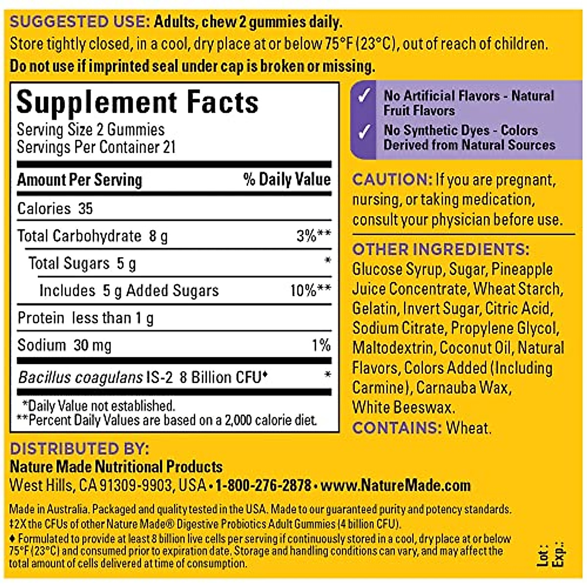 Nature Made Ultra Strength Digestive Probiotics, Dietary Supplement for Digestive Health Support, 42 Probiotic Gummies, 21 Day Supply