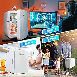 AstroAI Mini Fridge,15 Can 10 Liter Coolers & Refrigerators Mini Cooler, AC/DC Thermoelectric Skincare Fridge for Christmas Gifts, Beverage, Bedroom, Office,Travel, ETL Listed (White)