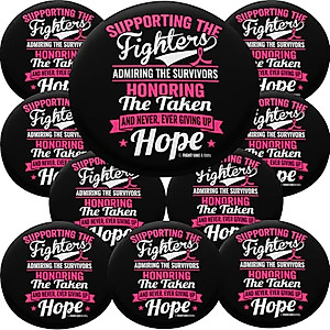 Supporting Admiring Honoring Round Buttons/Pins/Badges for Breast Cancer Awareness, 10-Pack (Pink Ribbon)