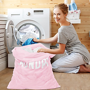 2 Pack Large Mesh Laundry Bag, Heavy Duty Laundry Bags with Drawstring, Laundry Hamper Liner, Machine Washable, for Travel, Storage, Sports, Dorms and Apartment Dwellers, 24 x 36 Inches (Pink+Green)